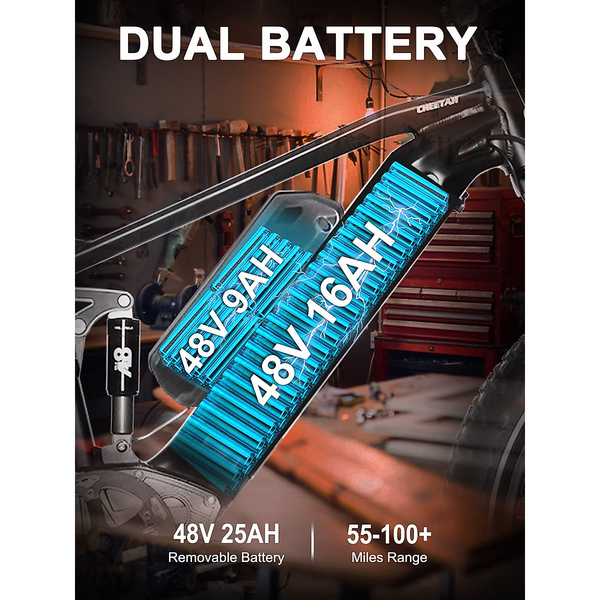 HAOQI Cheetah Electric Bike for Adults Peak 1000W UL 2849 Certified 48V 16AH/25Ah Battery Adult Electric Bicycles 26”*4”Fat Tire Full Suspension 28MPH Mountain Ebike 7 Speed Max 85 Miles Range