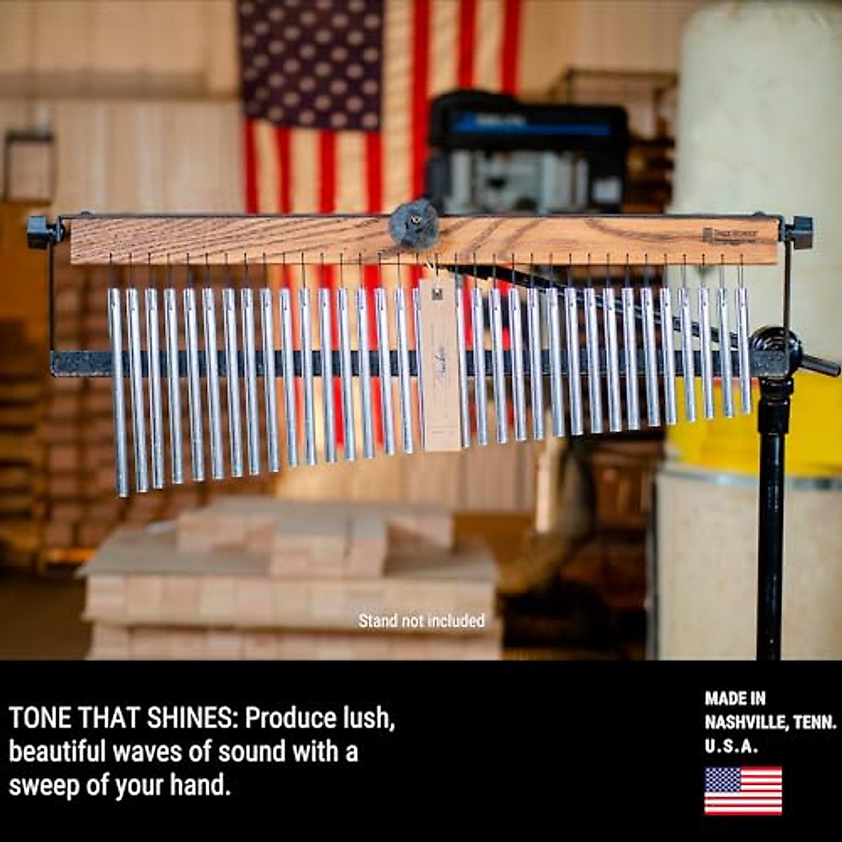 TreeWorks Chimes Full Size Bar Chimes with Dampening Arm and Bag — Made in U.S.A. — Single Row, Tennessee Hardwood (TRE630)