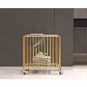 Rolling Laundry Hamper with Wheels,Large-size Metal Laundry Basket Cart,Clothes or Linen Storage Organize Hamper Bin for Living Room,Bathroom,Closet or Children Bedroom,Gold