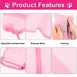 Patelai 5 Pcs Cat Bathing Bag Set Cat Grooming Bag Adjustable Pet Shower Net Bag Muzzles Nail Clipper Tick Remover Tool Massage Brush (Pink)