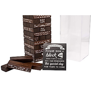 Brefkiss Co Alternative Wedding Guestbook, Dark Wood Guest Book with Acrylic Box, Unique Signs for Birthday, Weddings, Bridal Shower, and Baby Shower, Rustic Brown Signature Wooden Blocks