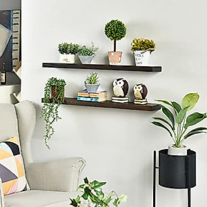 WELLAND Bradley Brown Floating Shelves Set of 2 Handmade Wood Wall Shelves Rustic Wall Mounted Shelves 5" Deep Narrow (Dark Brown, 36 inch)