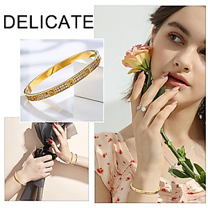 Love Friendship Bracelets Bangle Gold Silver with Cubic Zirconia Stainless Steel Jewelry Oval Bracelet Birthday for Her Women Teen Girls with Gifts Box (Gold, Stainless Steel)