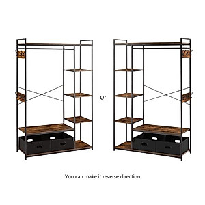 FreeStanding Closet Organizer, Industrial 1 Rod Garment Rack with 4-Tier Sttorage Shelf, Rustic Wardrobe Rack Clothes Rack with Shoe Shelves for Hanging Clothes and Storage (Rustic Brown)