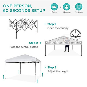 Best Choice Products 10x10ft 1-Person Setup Pop Up Canopy Tent Instant Portable Shelter w/ 1-Button Push, Straight Legs, Wheeled Carry Case, Stakes - White