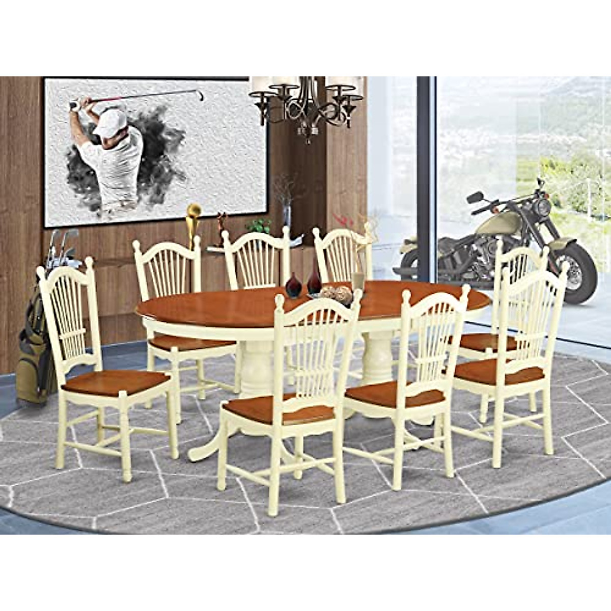 East West Furniture PLDO9-WHI-W, 9-pieces