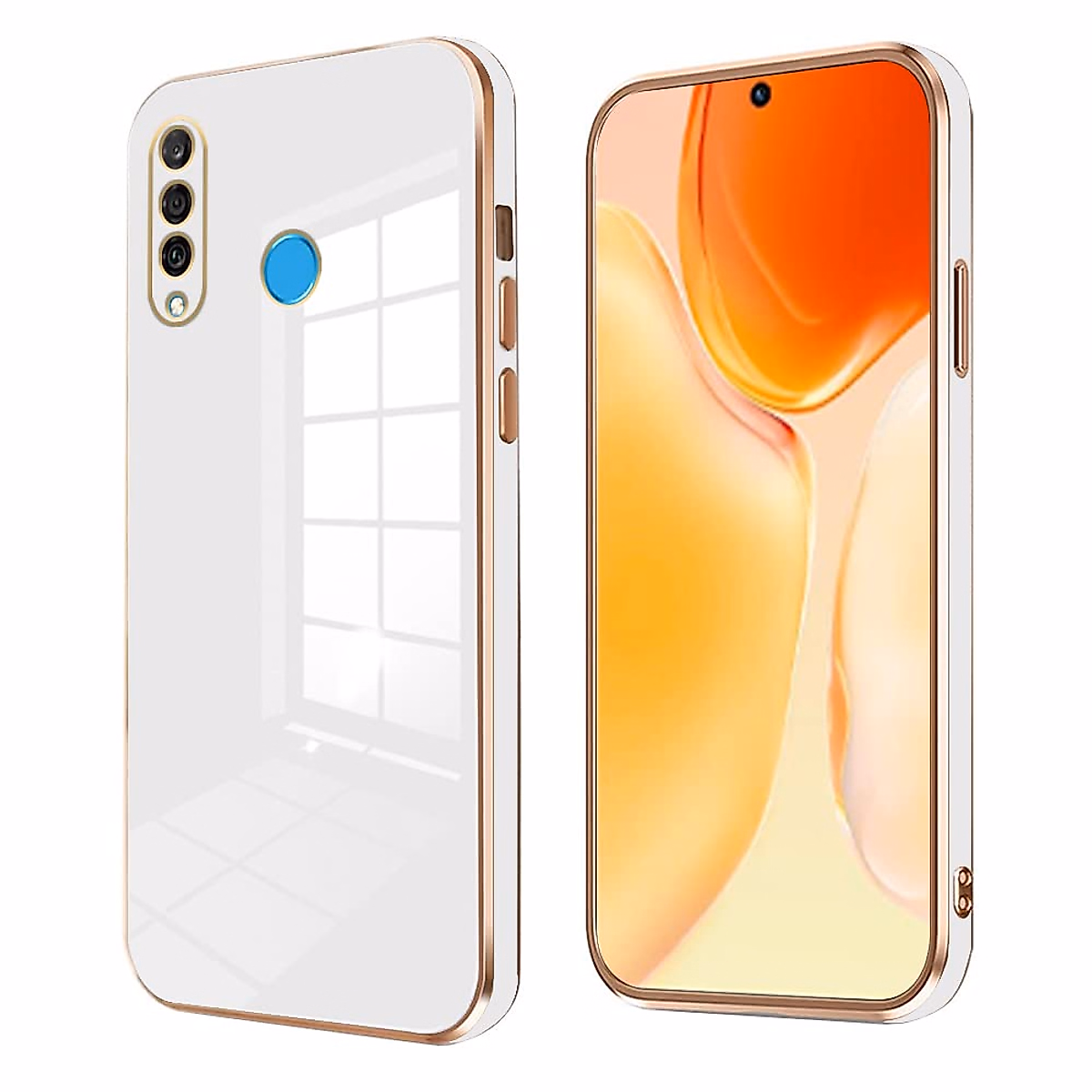 Wousunly Compatible with Huawei P30 Lite Case Silicone Pink, Plating Huawei P30 Lite Phone Case Shockproof Thin and Soft Cover (White)