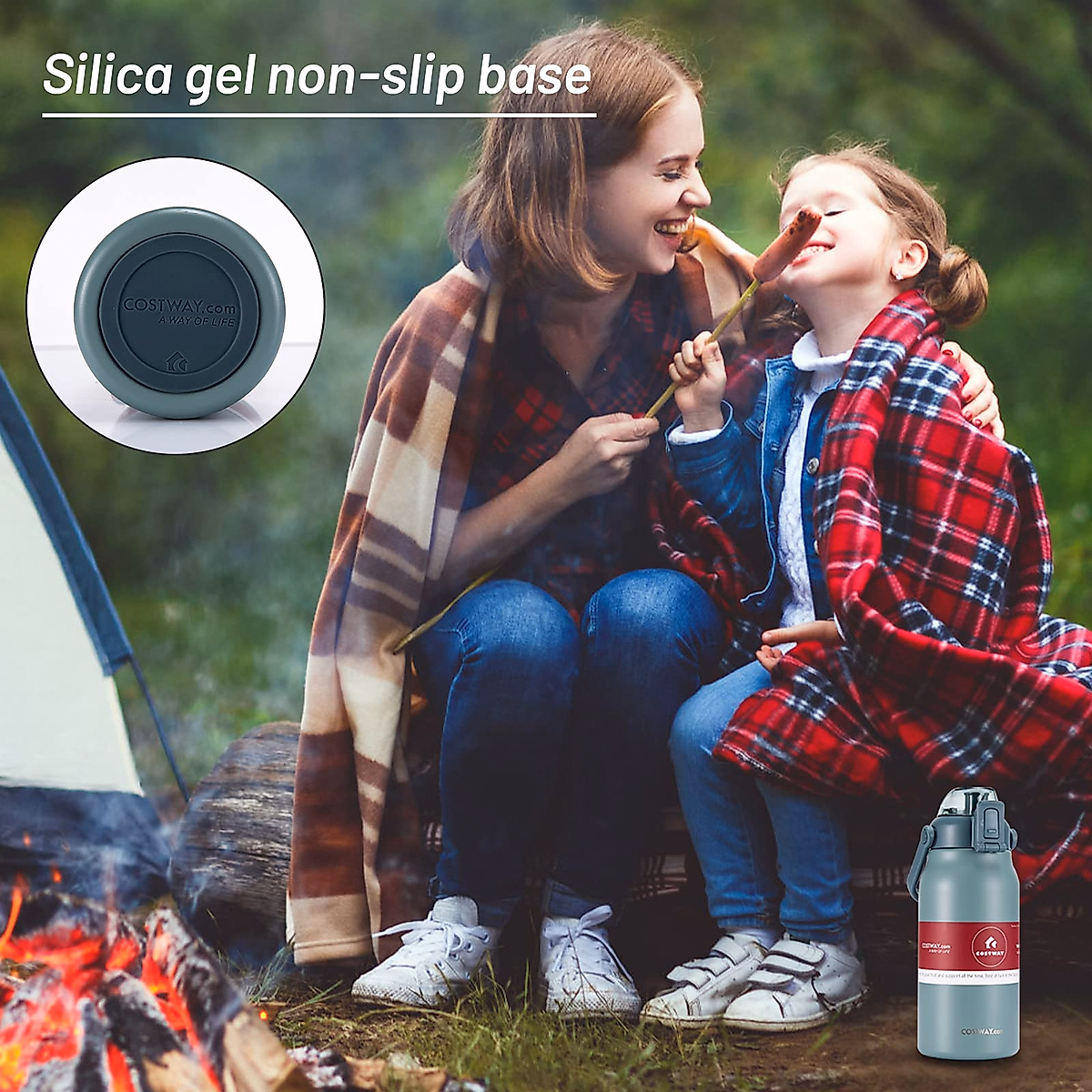 COSTWAY 44oz Vacuum Insulated Water Bottle, Leakproof Flask with Straw, Flip Top Lid, Wide Mouth & Handle Gift, BPA Free Stainless Steel Water Jug for Gym and Outdoor Sports, Grey