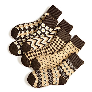 Meloday Thick Wool Classic Vintage Brown Beige Hiking Crew Socks comfy and cushy - 6 Pairs Per Pack