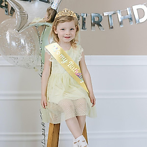 YISSION Birthday Girl Sash & Crown Gold Princess Tiara Crown for Women Girls Happy Birthday Queen Crown & Sash Birthday Tiaras & Crowns for Women Crystal Birthday Headband Birthday Party Decorations