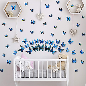 Amaonm® 120pcs 10 Packages Removable 3D Butterfly Blue Stickers Making Wall Decal DIY Wall Stickers Decals Crafts Butterflies Home Decorations for Boy's and Girl's Room Bedroom Living Room (Blue) …