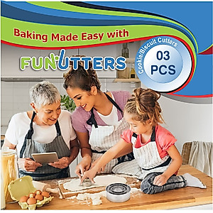 Cookie Cutter Set, 3 Pc Kit, Measuring 2'', 3'', and 4'', Round Metal Baking Rings for Pastry, Biscuits, and Dough Cutting, Heavy Duty and Reusable, Multiple Sizes