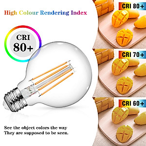 Ascher Vintage G25 LED Globe Light Bulbs, 60 Watt Equivalent, Warm White 2700K, Non-Dimmable, G25 Glass Edison Style for Bathroom Makeup Mirror, Medium E26 Base, Pack of 8