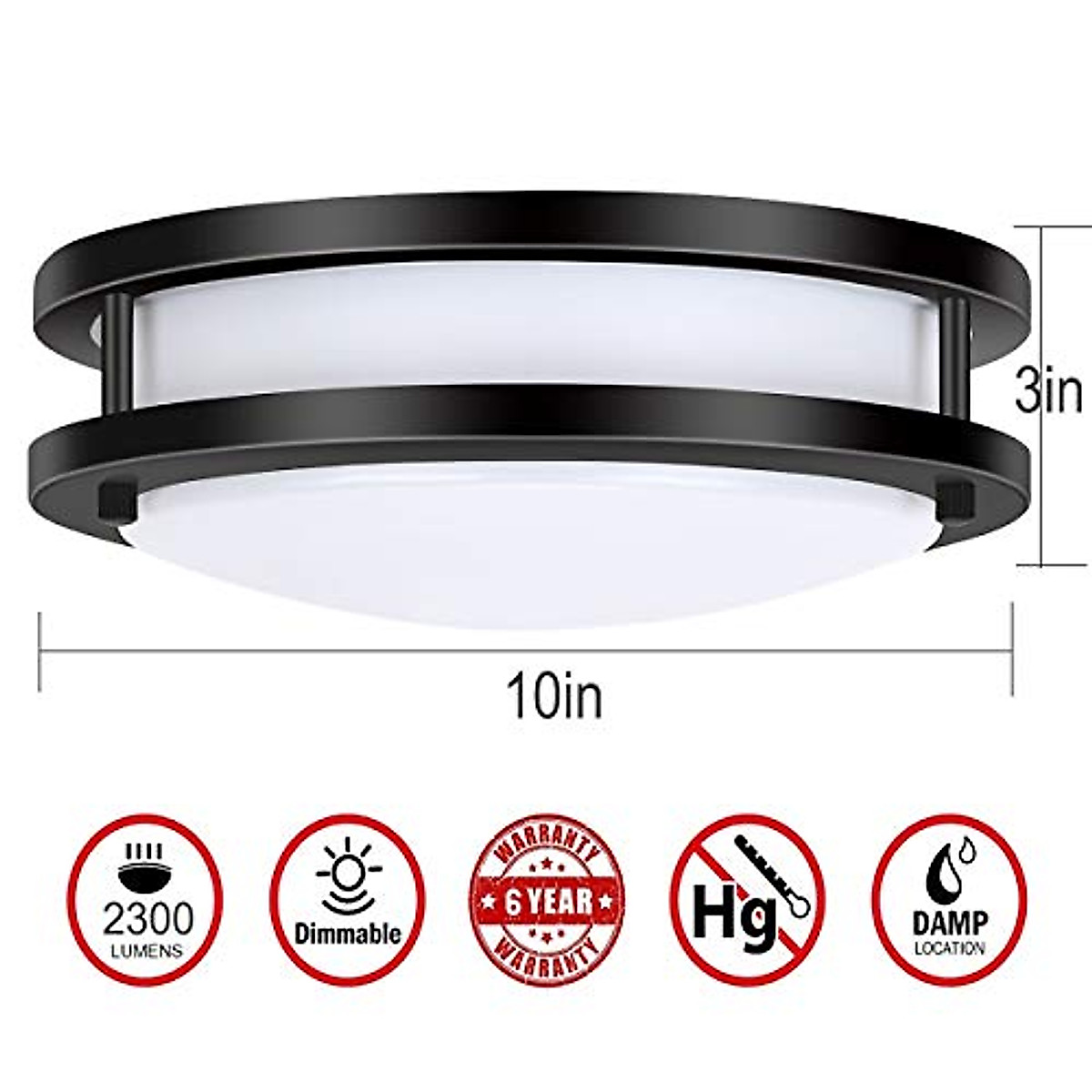 Drosbey 24W Dimmable LED Ceiling Light Fixture, 10 inch Oil Rubbed Bronze Flush Mount Ceiling Lights for Bedroom, Bathroom, Kitchen, 3000K/4000K/5000K Adjustable, Super Bright 2200LM