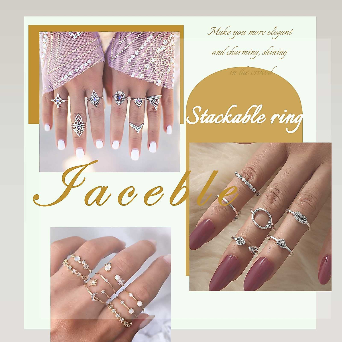 Iaceble Boho Cuban Chain Open Rings Twisted Knuckle Mid Rings Gold Plain Band Rings Vintage Stackable Finger Rings Set Jewelry for Women and Girls 5 Pcs (Gold)