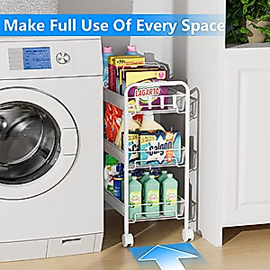 OVICAR Mesh Wire 3 Tier Rolling Cart, Kitchen Storage Utility Cart, Multifunction Basket Stand for Bathroom, Full Metal Storage Art Trolley Carts with Wheels & 4 Side Hooks (White)