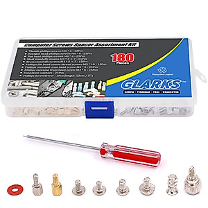Glarks 180-Pieces Phillips Head Computer PC Spacer Screws Assortment Kit for Hard Drive Computer Case Motherboard Fan Power Graphics (Extra: Phillips Screwdriver)