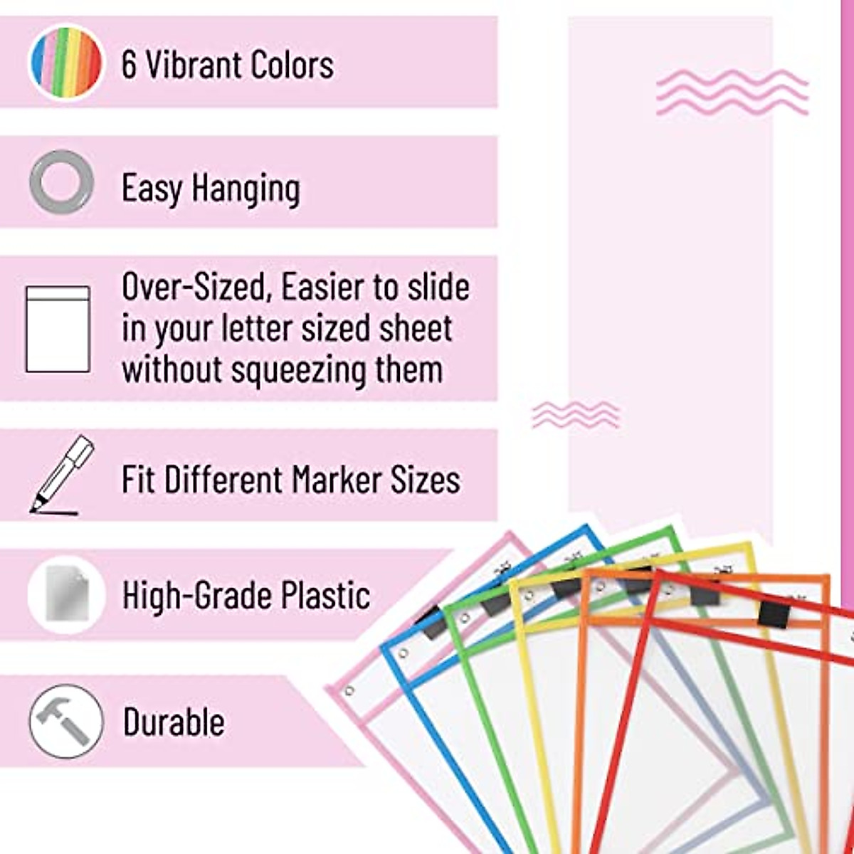 Mr. Pen- Dry Erase Pocket Sleeves, 10 x 14 Inch, 6 Pack, Colorful, Plastic ,Reusable, Clear, Classroom Sleeves