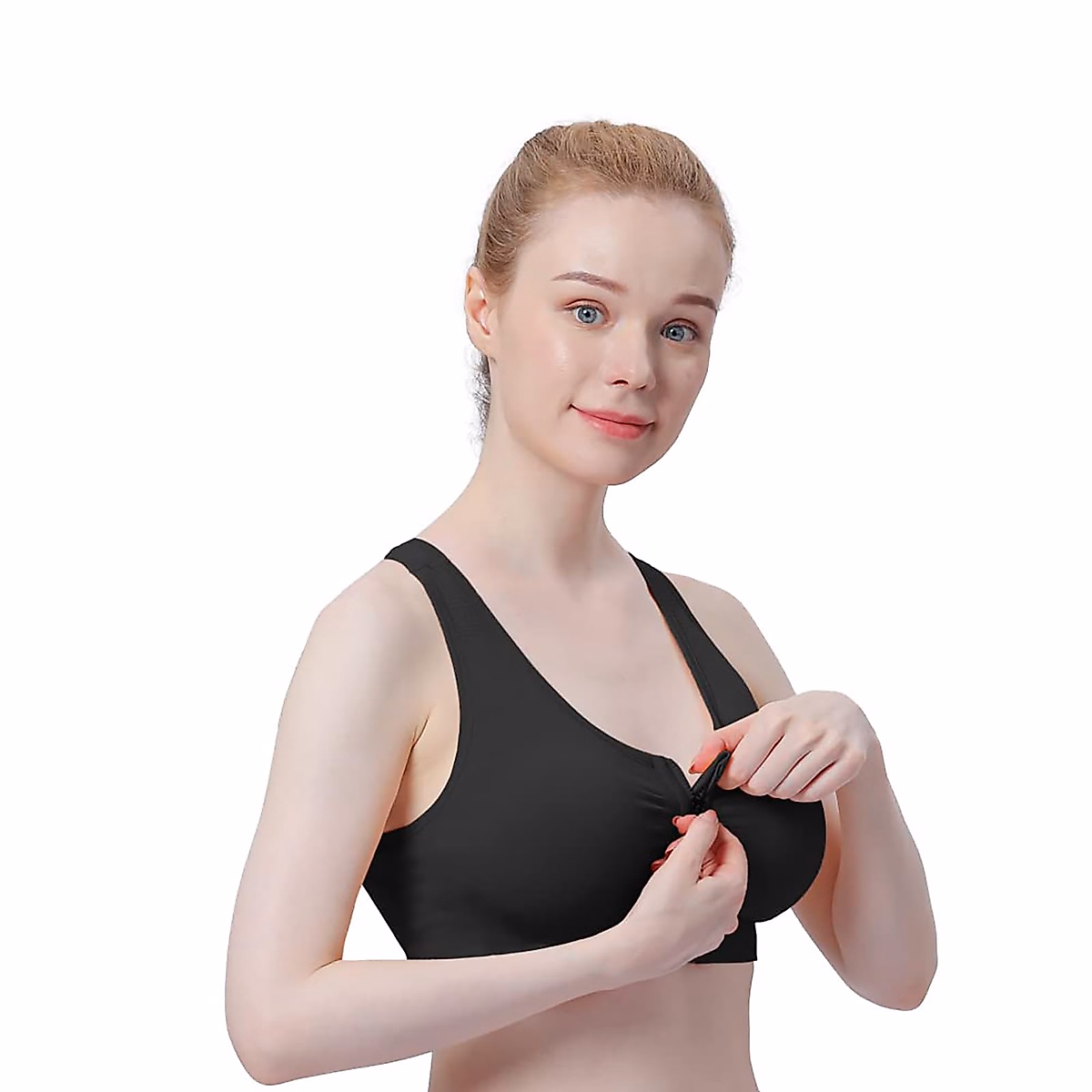 3 Pack Racerback Sports Bras for Women - Women's Zip Front Sports Bra Wireless Post-Surgery Bra Active Yoga Sports Bras (XL:Fit 34D,36C,36D,38A,38B,40A, 3 Pack(Black+Flesh+White))