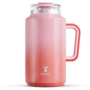 Meoky 50 oz Tumbler with Handle, Stainless Steel Vacuum Insulated Tumbler with Lid and Straw, Keeps Cold for 36 Hours, 100% Leak-proof, BPA-Free (Flamingo)