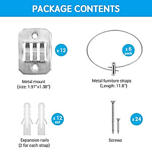 Furniture Anchors (6 Pack) Metal Anti Tip Furniture Straps for Baby Proofing Adjustable Child Safety Wall Furniture Anchors Kit