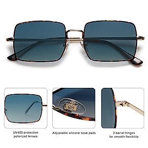 SOJOS Rectangle Polygon Polarized Sunglasses for Women Men Retro Classic Vintage Shades SJ1168 Blue Lens