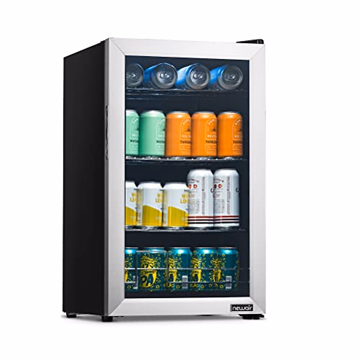 NewAir Small Cooler 2.4 Cu. Ft. Mini Fridge for Bedroom in Stainless Steel, 100 Can Capacity Beverage Refrigerator with 5 Custom Temperature Settings for Beer, Wine, Soda, and Cooler Drinks