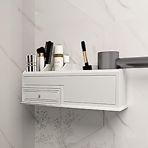 WELLAND Wood Hair Dryer Holder, Hair Tool Organizer, Curling Iron Holder Hair Styling Tool Organizer for Bathroom, White