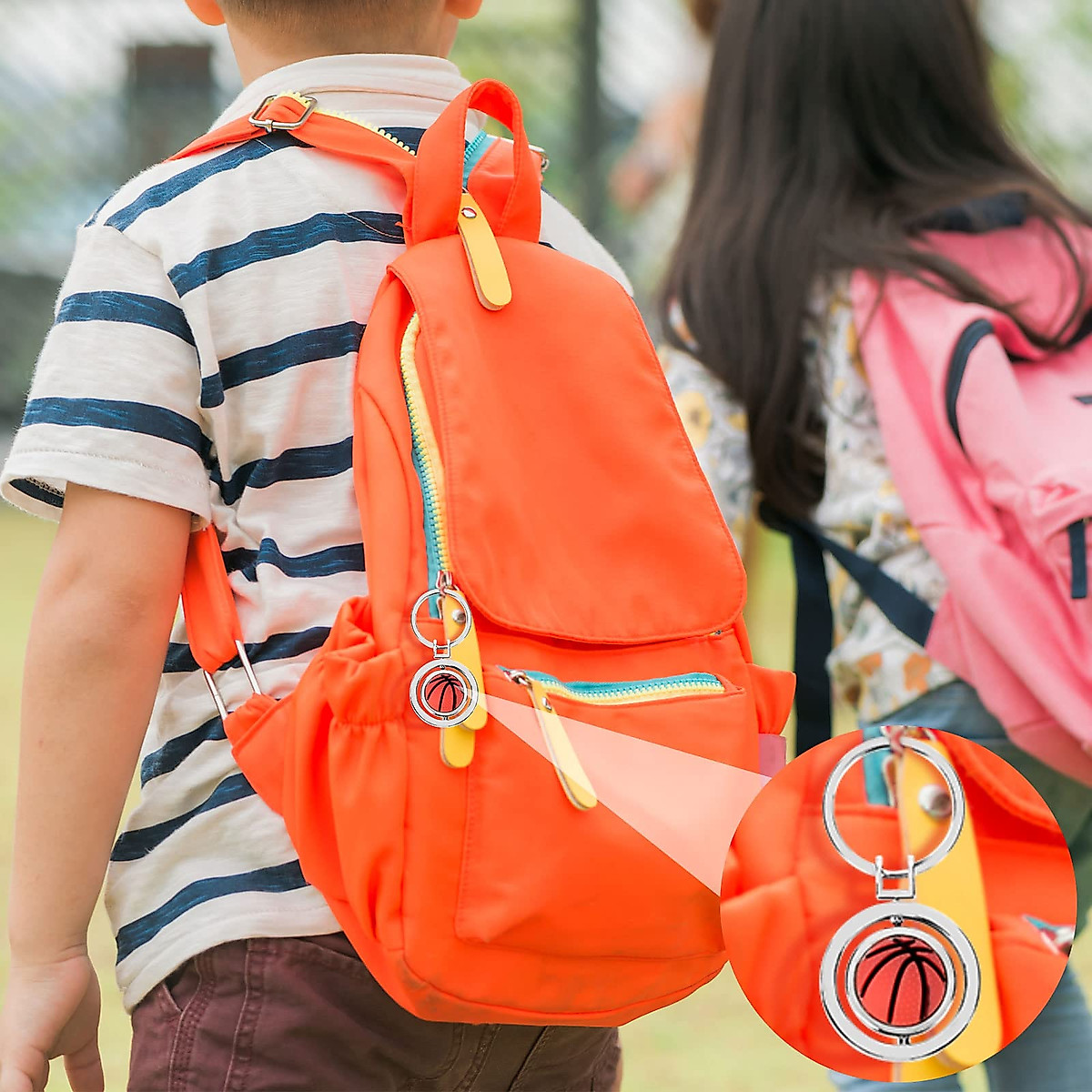 ISKYBOB 2 Pack Creative Rotating Basketball Keychain, Metal Pendant Key Ring Keyfob Gift