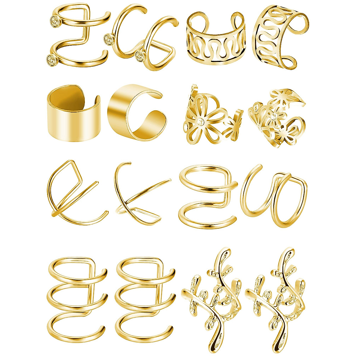 Blulu 8 Pairs Ear Cuffs Earrings Cuff Non Piercing Stainless Steel Clip on Cartilage Earrings for Men Women, 8 Various Styles