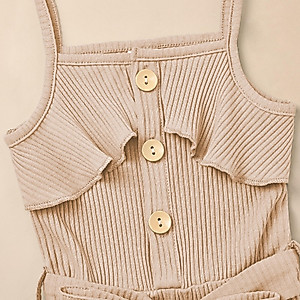 CETEPY 2T Girl Clothes Toddler Girl Summer Outfits Sleeveless Button Tie Front Girls Jumpsuit One Piece Halter Romper Apricot 2-3T/100cm