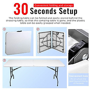 MGHH Folding Table 6ft Plastic Table Camping Table Foldable Adjustable for Picnic,Camping,Kitchen, Party Outdoor Indoor (White)
