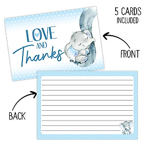 Your Main Event Prints 50 Elephant Baby Shower Thank You Cards - Boy Baby, Mama Baby Shower Favor and Games - 6 Different Designs Included - 25 Blank and 25 Pre-Written Thank You Cards