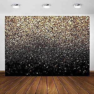 CYLYH 8X6ft Black and Gold Backdrop Glitter Backdrop Golden Spots Backdrop Vintage Background Graduation Prom Wedding Glitter Dot Party Decor D417
