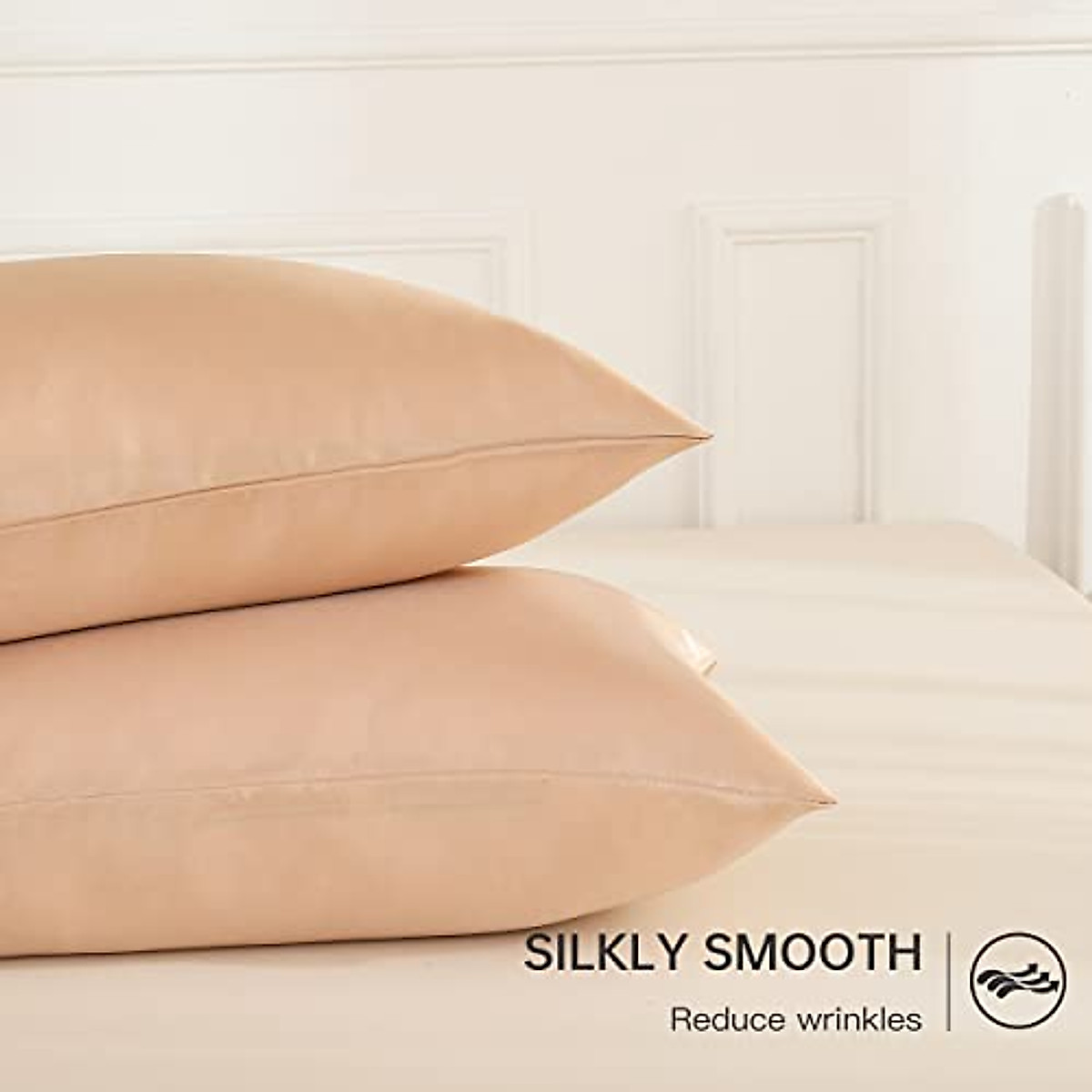 Acrafsman Satin Pillowcases for Hair and Skin King, Microfiber Silk Pillowcases 2 Pack, Shrinkage and Fade Resistant Pillow Covers Set of 2 with Envelope Closure King Size(Champagne, 20x40inches)