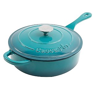 Crock Pot Artisan 3.5 Quart Enameled Cast Iron Deep Sauté Pan, Teal Ombre