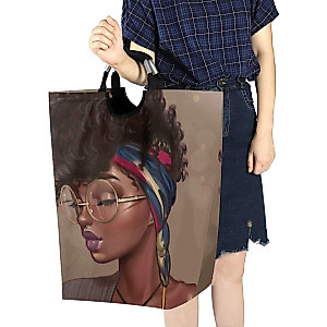 Duduho Black Woman Laundry Basket with Handles African American Girl Laundry Hamper Toys Storage Organizer Foldable Bucket Washing Bin Dirty Clothes Bag for Home Bathroom Bedroom Dorm