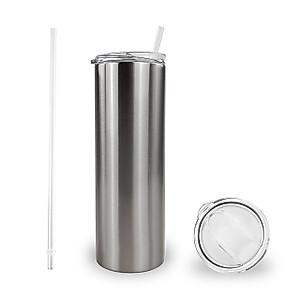 Hogg 20 oz Sublimation Tumblers Clear (24 Units) - Silver, Sublimation Blanks, Bulk Tumblers with Lids and Straws, 20oz Skinny, Blank Cups