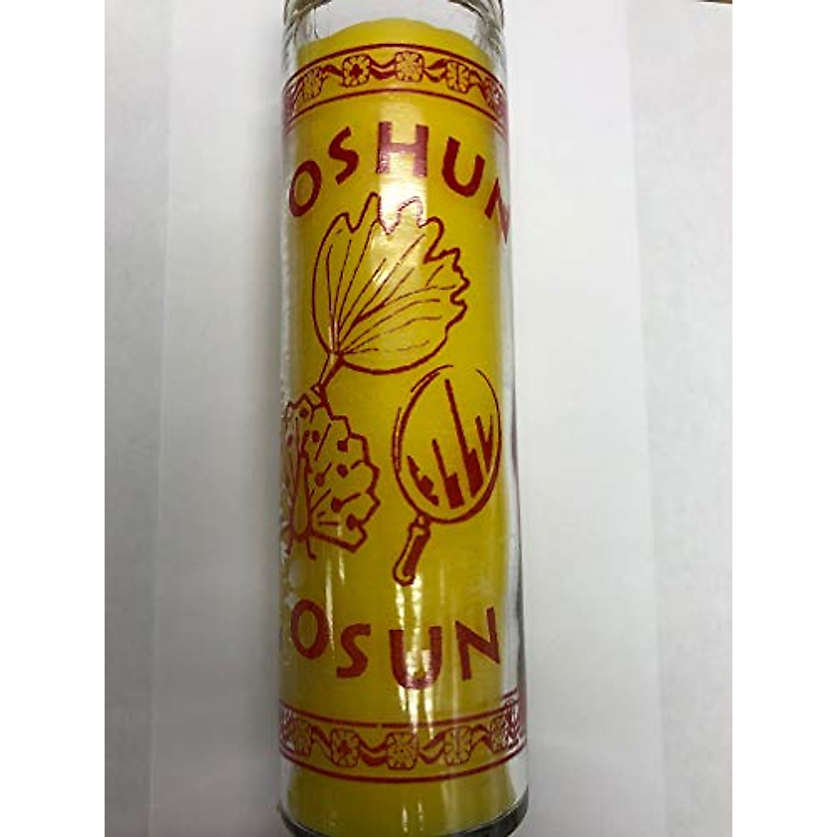 Ochun Oshun Osun Unscented Yellow Pillar Candle in Glass
