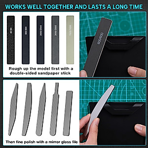 Honoson 25 Pcs Hobby Model Polishing Tools Set Include 5 Pcs Glass Polishing Files and 20 Pcs Sanding Sticks Glass File for Plastic Models Wood Base Parts
