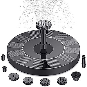 Kemine Solar Bird Bath Fountain Pump 1.0W with 4 Nozzle and Connector Free Standing Floating Water for Bird Bath Garden Pond Fish Tank Aquarium Outdoor (A)