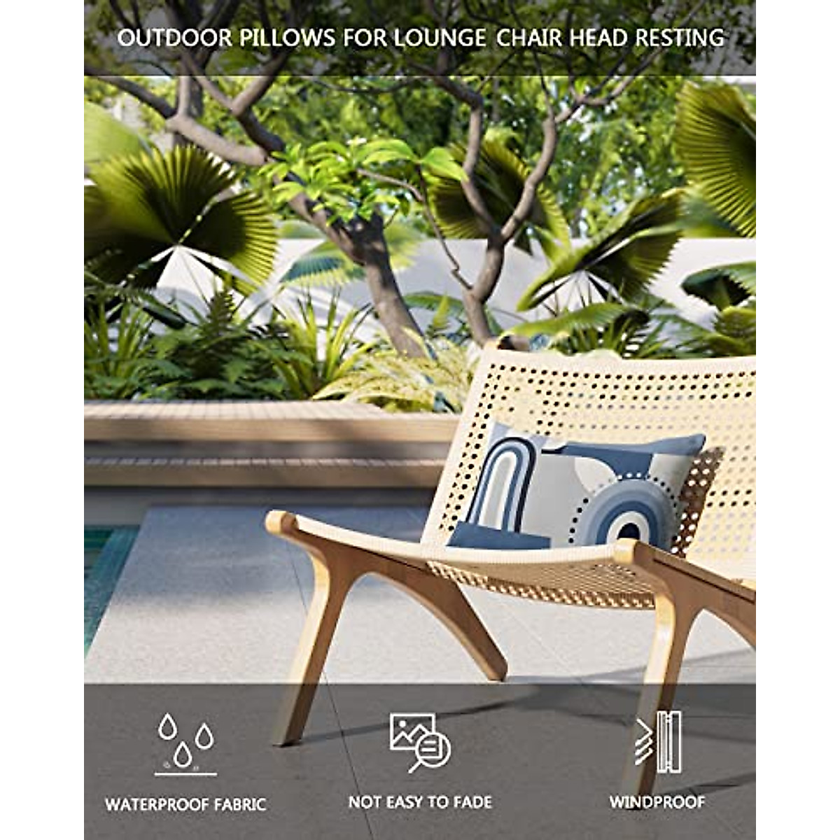 Recliner Head Pillow Ledge Loungers Chair Pillows with Insert Mid-Century Modern Curve Abstract Geometric Blue Gray Lumbar Pillow with Adjustable Strap Patio Garden Cushion for Bench Couch, 2 PCS