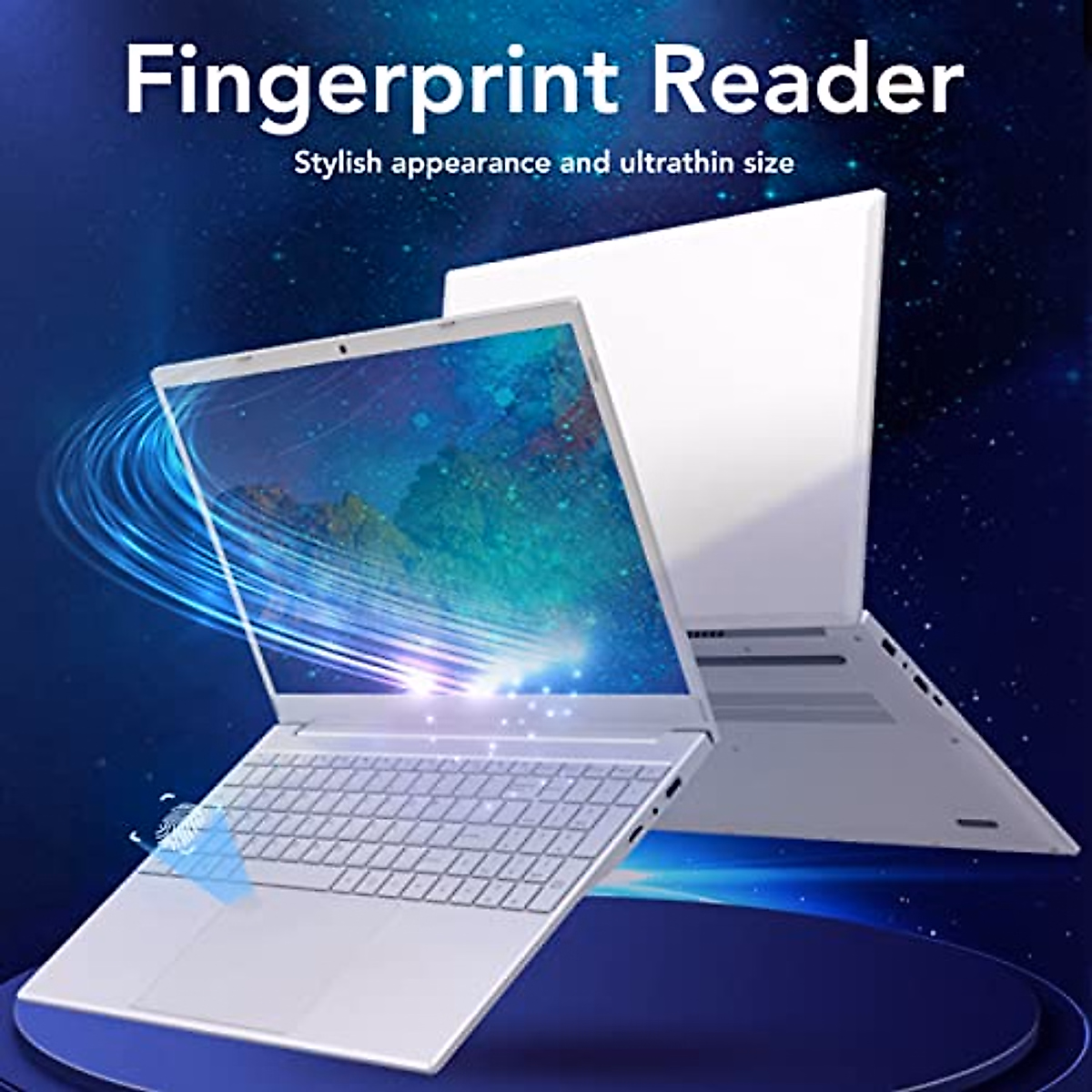 Jectse 15.6in Laptop, 12GB RAM 512GB ROM, Quad Core for Intel N5105 CPU Notebook Computer with Fingerprint Reader and Backlit Keypad, 2K HD IPS Screen, 7000mAh for Windows 10, Silver