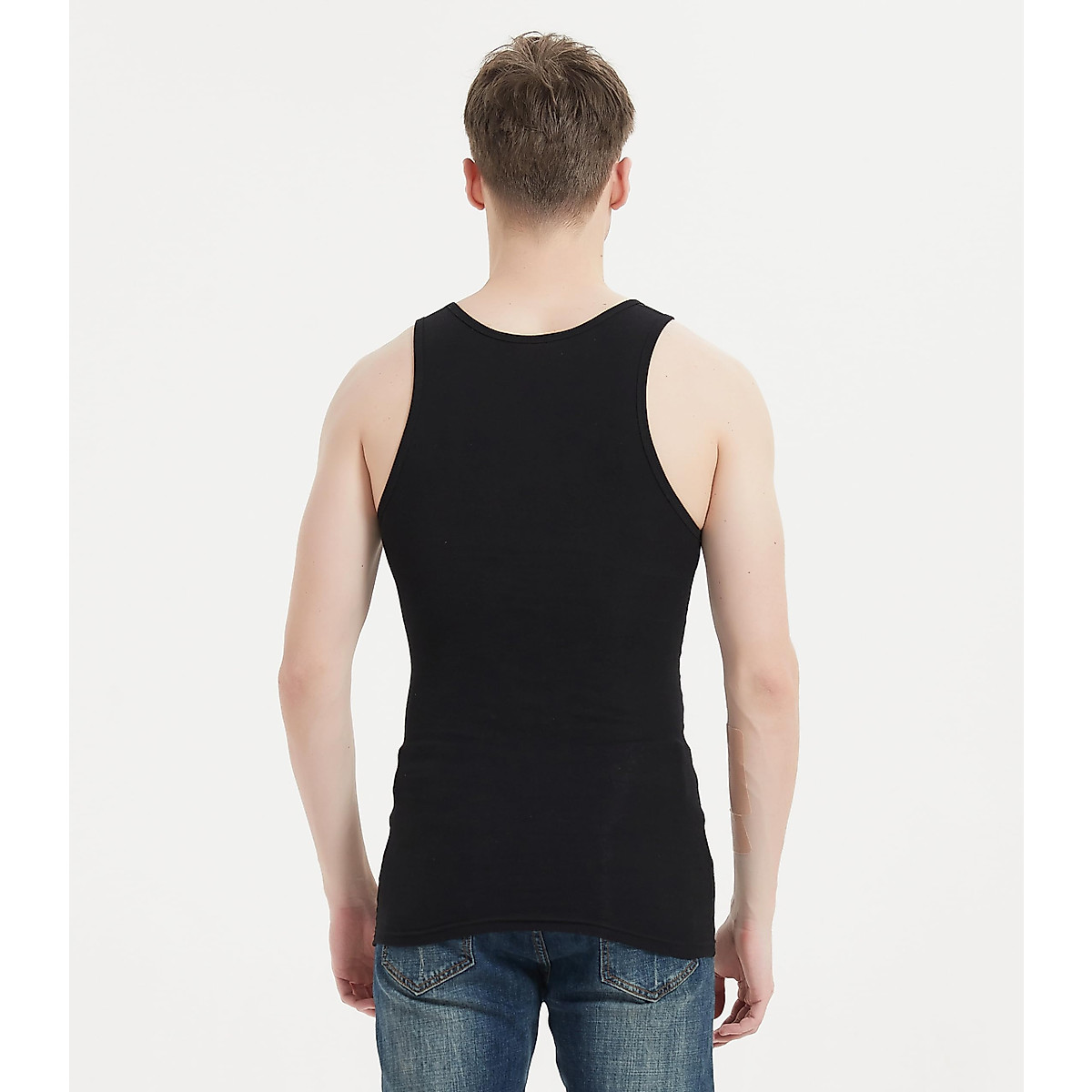 Comfneat Men's 6-Pack A-Shirts Tight Fit Tank Tops Cotton Spandex Undershirts (Black 6-Pack, S)