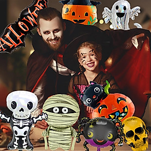 Halloween Balloons - 15 Pcs Halloween Foil Balloons, Bat Ghost Pumpkin Spider Skull Specter Witch Vampire Foil 3D Balloon Kit Decorations, Halloween Decorations for Birthday Party School Home Decor