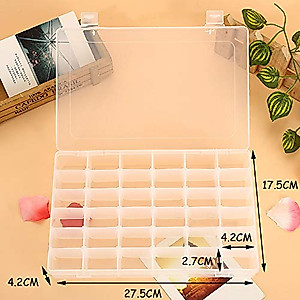 2pack 36 Grids Clear Plastic Organizer Box Storage Container Jewelry Box with Adjustable Dividers for Beads Art Crafts Jewelry Fishing Tackles with 8 Inch Multipurpose Scissors, Soft Ruler