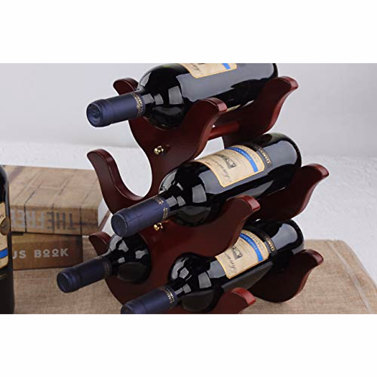 Cherish Wood Wine Rack, Freestanding Countertop Wine Bottle Holder, Wine Display Storage Shelf (5 Bottle)