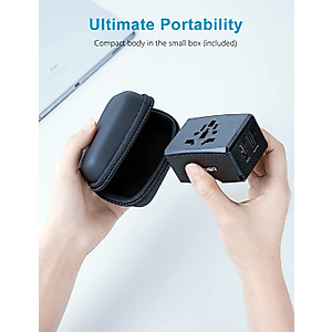 World International Travel Plug Adapter by Amoner - Powerful with Type C and USB Wall Charger Type I C G A Outlets 110V 220V A/C - EU Euro US UK AU