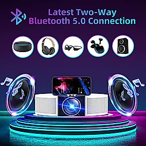 Outdoor Projector, Native 1080P Projector with WiFi and Bluetooth, 500ANSI Mini Projector 4K Support for Outdoor Movies, Max 500” Display, Compatible with Smartphone, Laptop, TV Stick, PS5, HDMI, USB