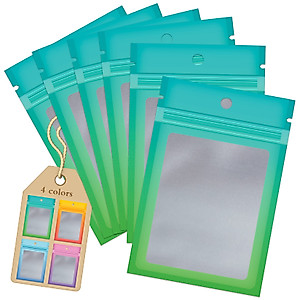 Funfery 100 Pack Smell Proof Resealable Bags for Food Storage,Cute Mylar Clear Bags for Small Business Foil Pouch Ziplock Packaging Bags for Sample Jewelry Eyelash Gloss(Blue Green,2.7X3.9in)